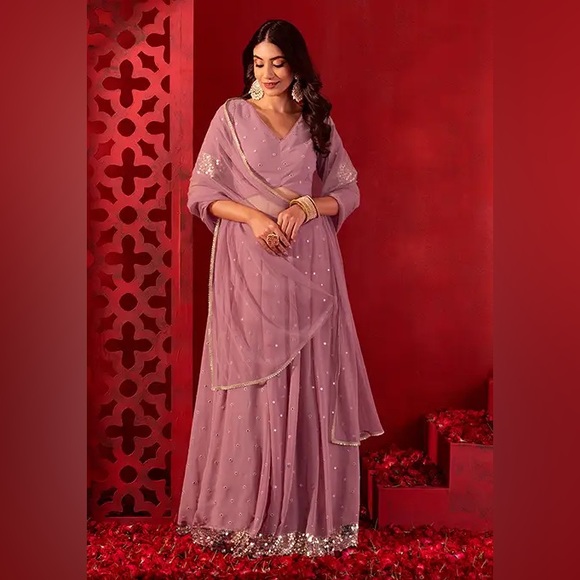 Dresses | House Of Indya Pink Mirror Boota Embroidered Lehenga With ...